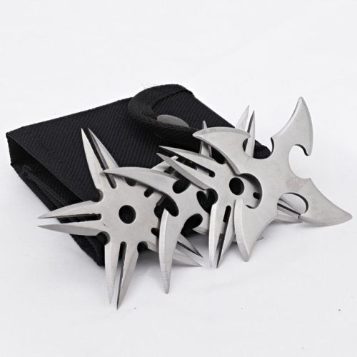 Stainless Steel 4 Piece Ninja Throwing Stars Set with Nylon Pouch