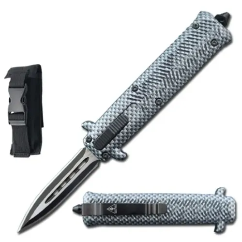 7" Carbon Fiber Combat Out The Front Stiletto OTF Knife