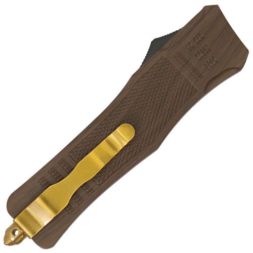 9.5" Brown Wood Delta Force D/A OTF Automatic Knife Gold Tanto