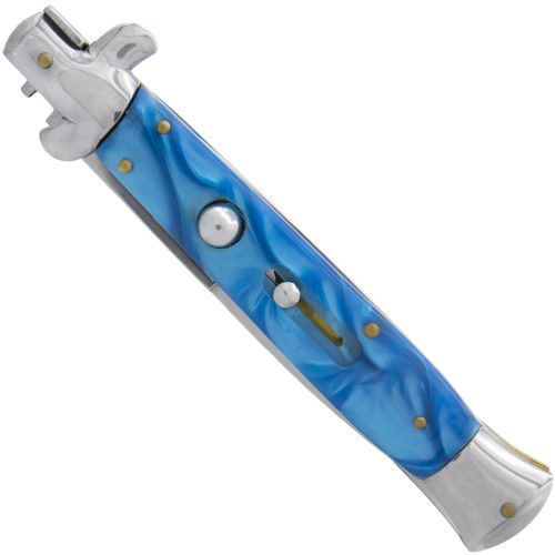 9.5 Inch Sky Blue Pearl Switchblade Stiletto Automatic Knife Bayo