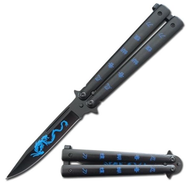 Blue Dragon Butterfly Knife Stainless Steel Blade