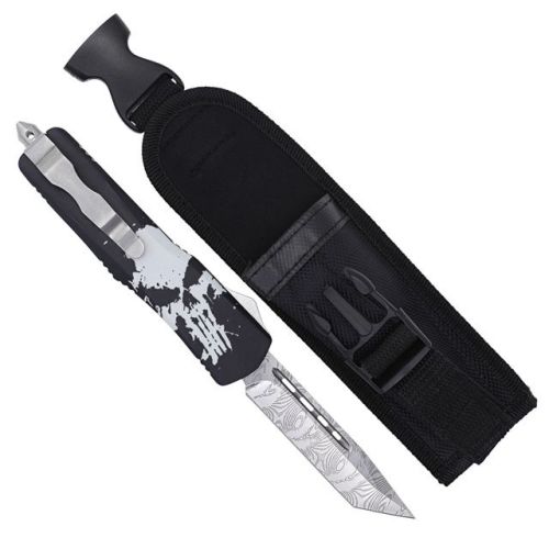 Snow Camo Out-The-Front Automatic Knife with Damascus Style Blade
